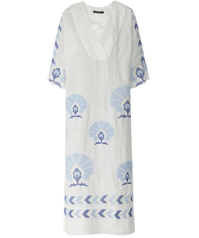 Greek Archaic Kori Linen V-Neck Kaftan Dress