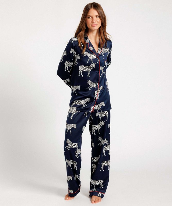 Chelsea Peers Satin Zebra Print Long Pyjamas