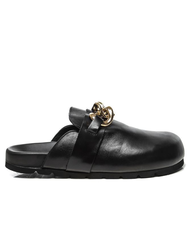 ALOHAS Black Fireplace Chain Leather Clogs | Jules B