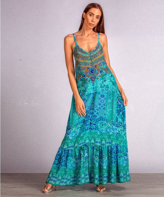 Inoa Atlantis Silk Frill Hem Maxi Dress | Jules B