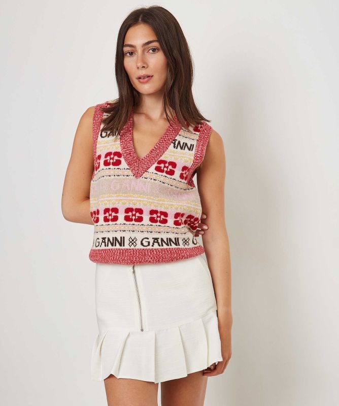 GANNI Graphic V-Neck Knitted Vest | Jules B