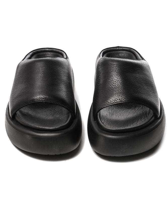 Lofina Black Leather Platform Sliders | Jules B