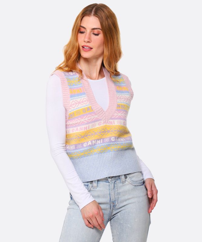 GANNI Graphic V-Neck Knitted Vest | Jules B