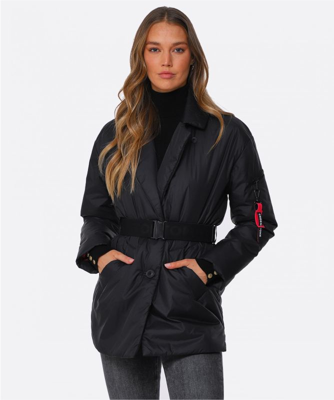 Creenstone Black Belted Puffer Jacket | Jules B