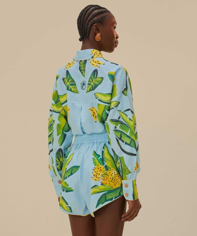 Farm Rio Blue Summer Foliage Scarf Shorts