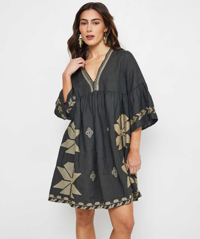 Greek Archaic Kori V-Neck Embroidered Tunic