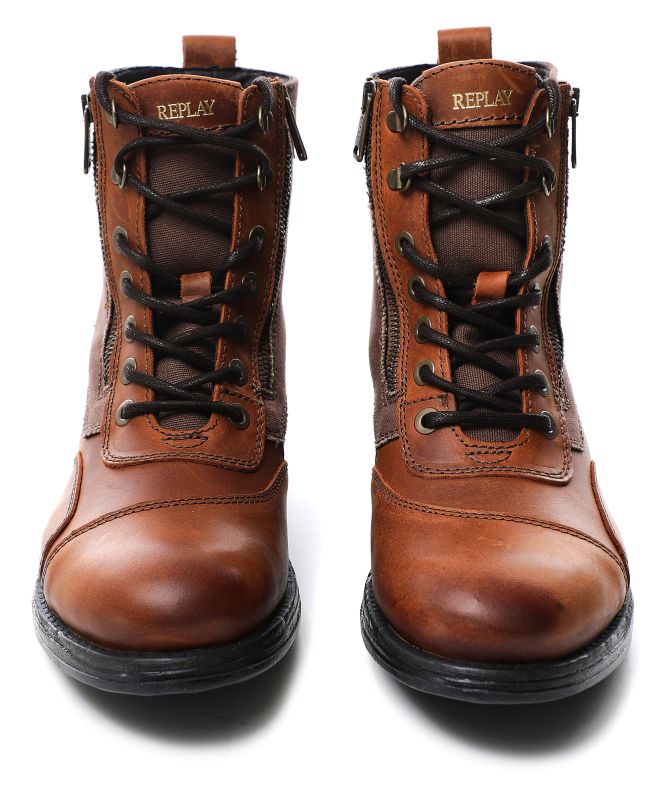 Replay Tan Leather Pack Biker Boots