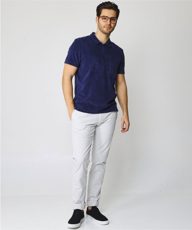Universal Works Blue Terry Fleece Vacation Polo Shirt | Jules B