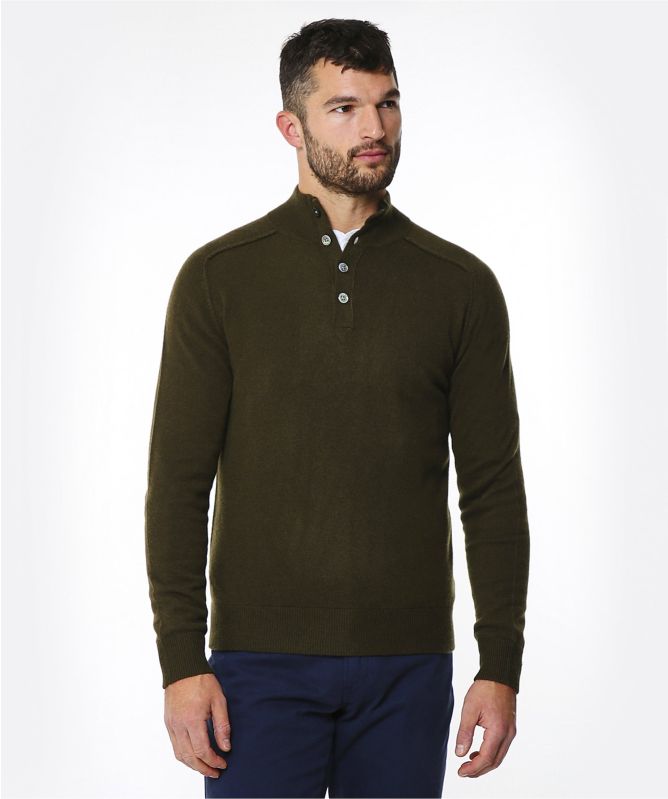 Hartford Olive Wool Cashmere Half-Button Jumper | Jules B