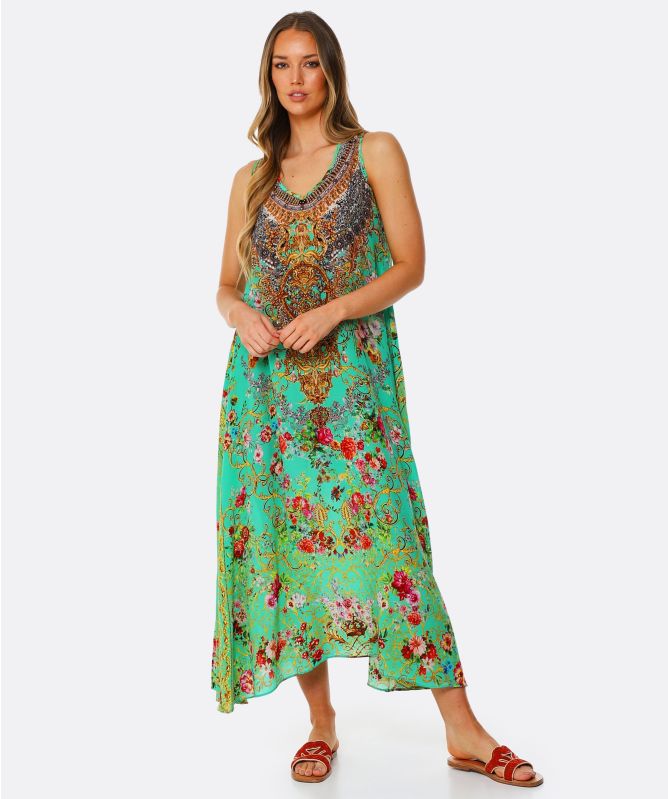 Inoa Green Chartreuse Silk Sleeveless Maxi Dress | Jules B