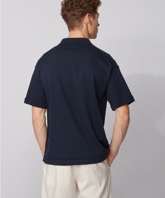 BOSS Navy Relaxed Fit Knitted Cotton Avino Shirt | Jules B