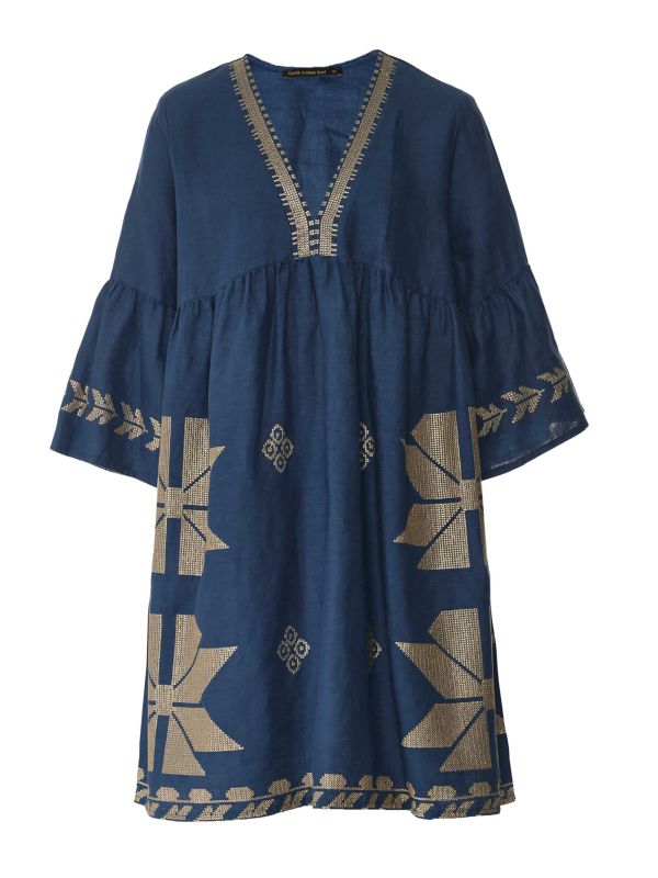 Greek Archaic Kori V-Neck Embroidered Tunic