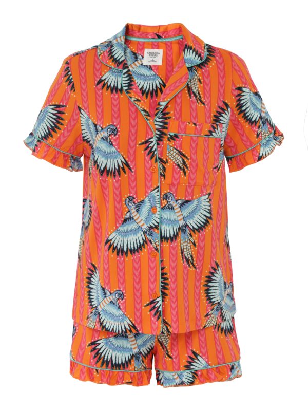 Chelsea Peers Parrot Stripe Print Frill Short Pyjama Set | Jules B