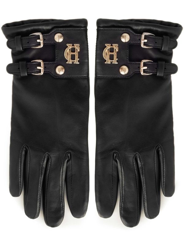 Holland Cooper Black Monogram Leather Gloves