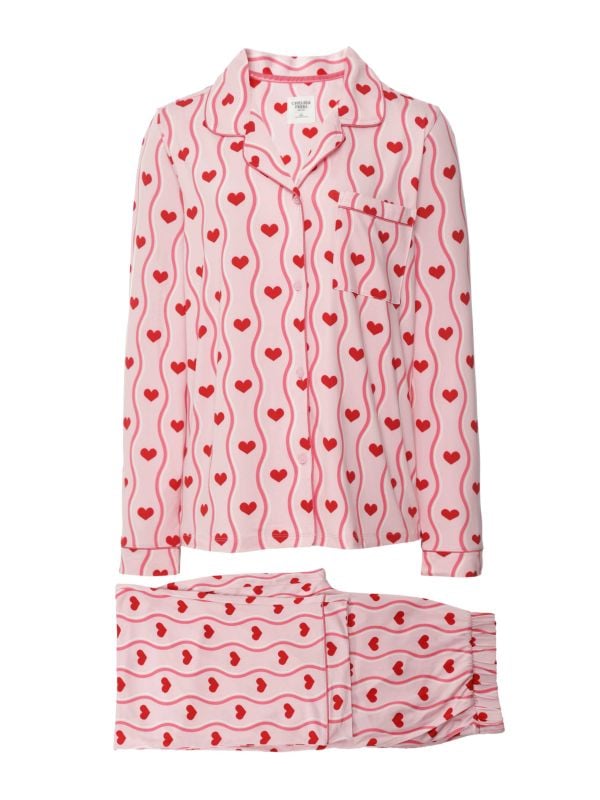 Chelsea Peers Wavy Stripe Heart Print Long Pyjamas | Jules B