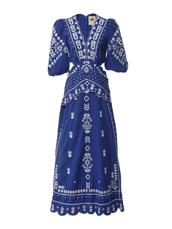 Farm Rio Embroidered Cut-Out Midi Dress