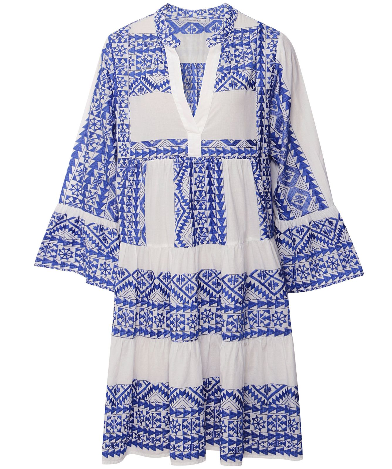 Greek Archaic Kori Linen Embroidered Mini Dress | Jules B
