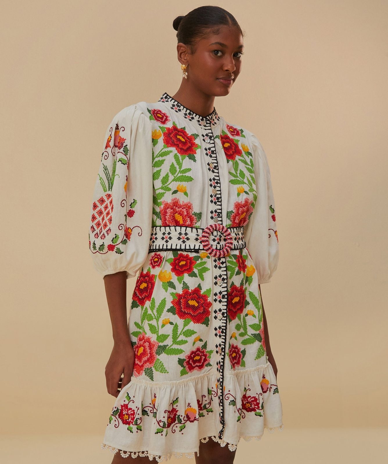 Farm Rio Embroidered Carmina Floral Mini Dress