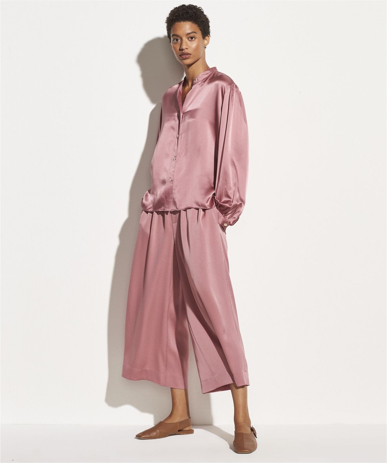 Vince Pink Silk Band Collar Blouse Jules B