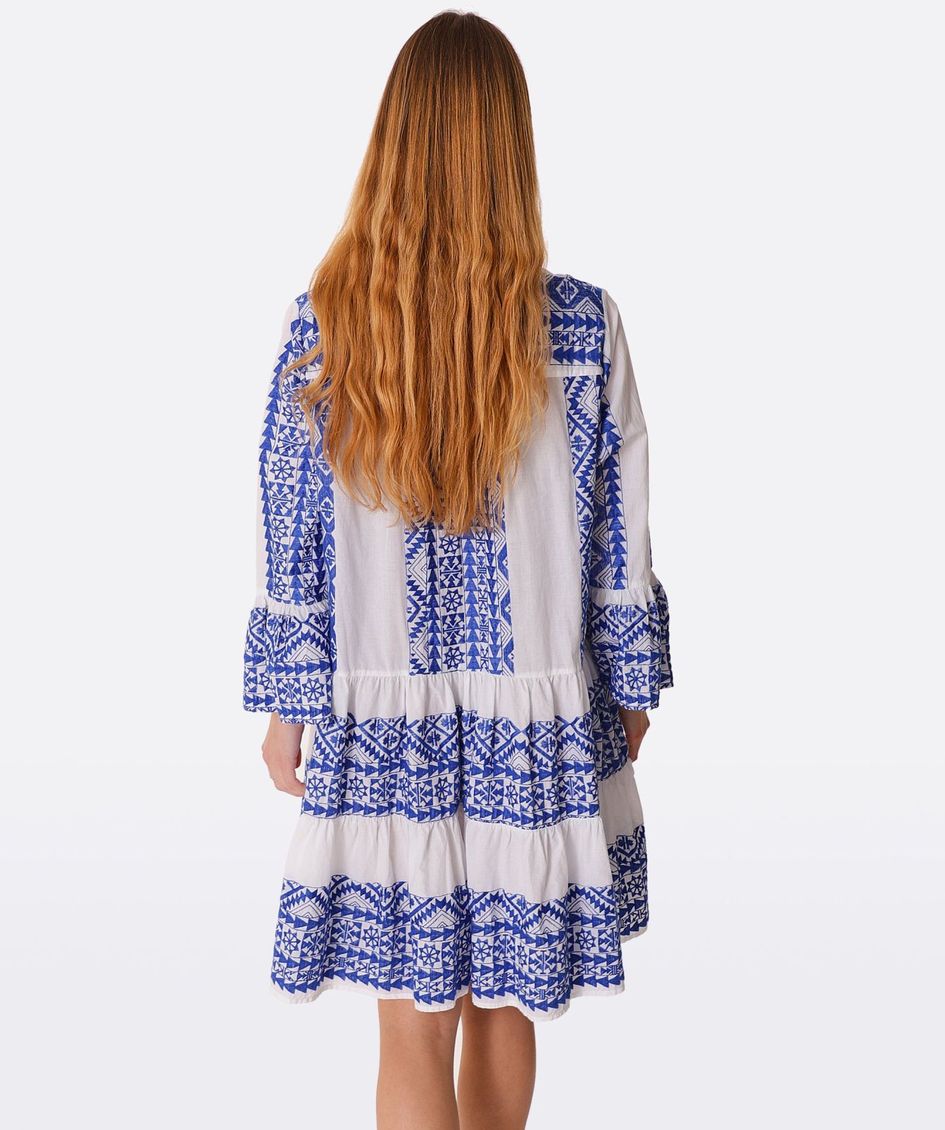 Greek Archaic Kori Linen Embroidered Mini Dress | Jules B