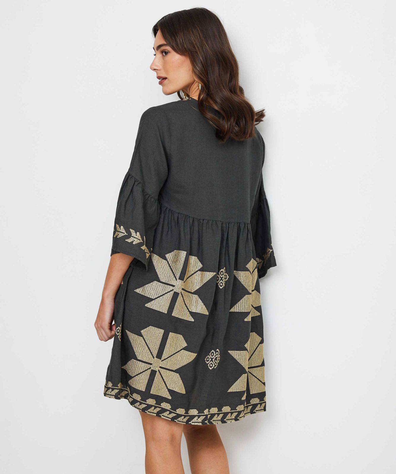 Greek Archaic Kori V-Neck Embroidered Tunic