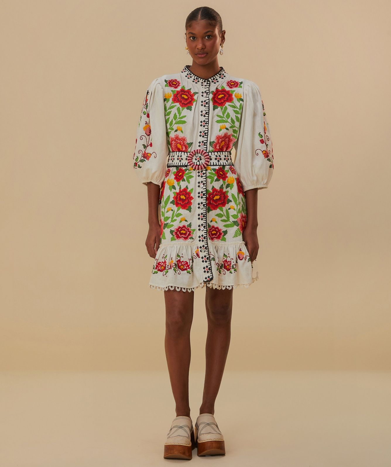 Farm Rio Embroidered Carmina Floral Mini Dress