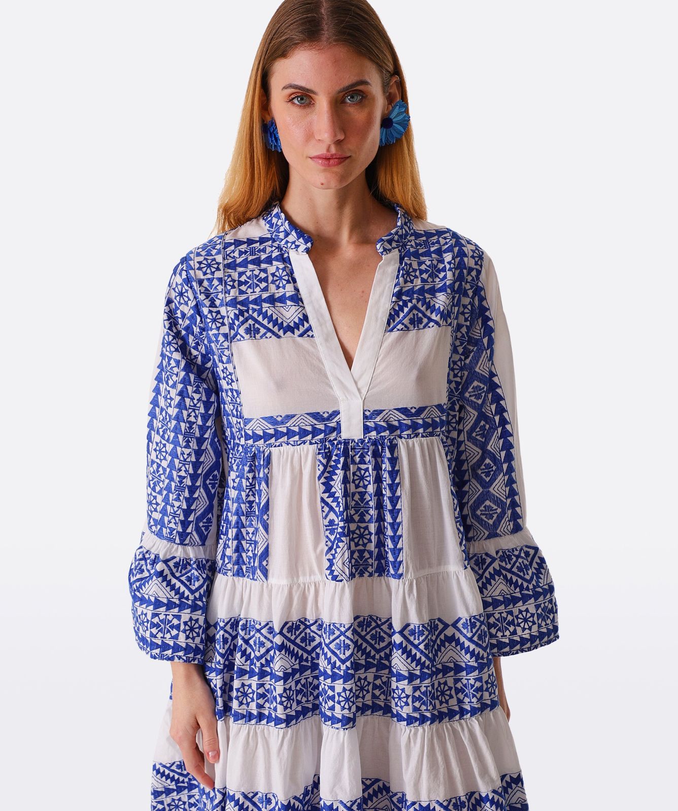 Greek Archaic Kori Linen Embroidered Mini Dress | Jules B