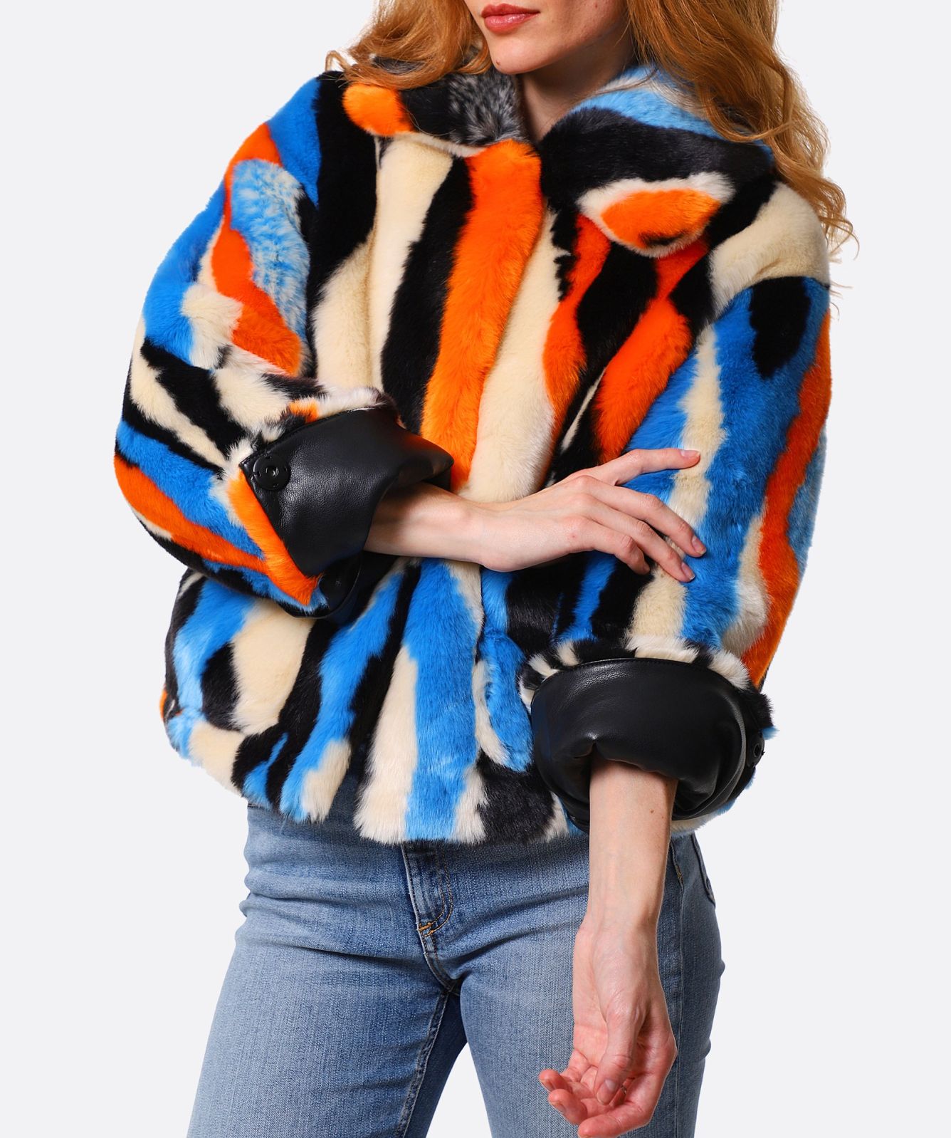 Jakke Traci Stripe Faux Fur Jacket | Jules B