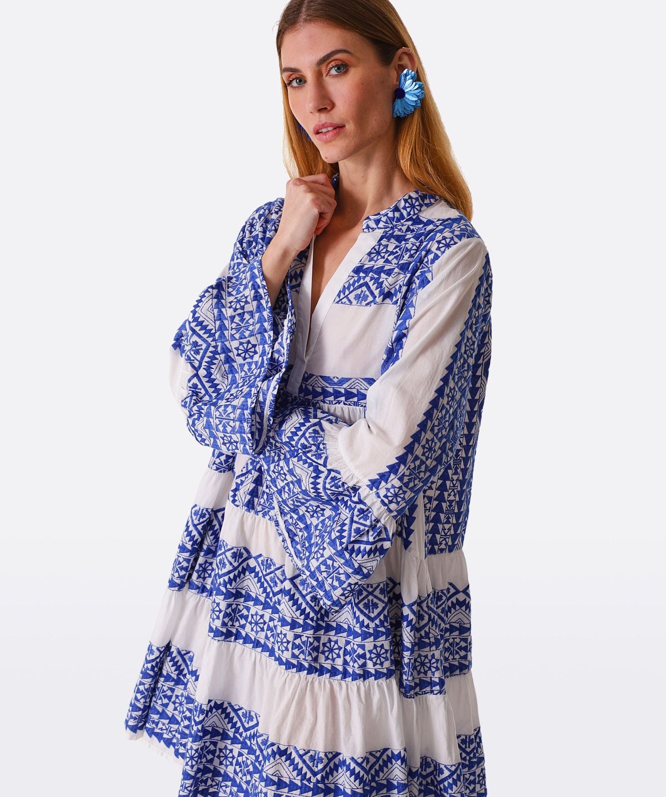 Greek Archaic Kori Linen Embroidered Mini Dress | Jules B